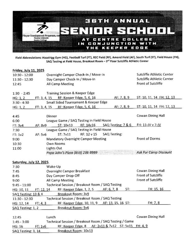 Senior School 2025 Schedule | Player Development Programs, LLC